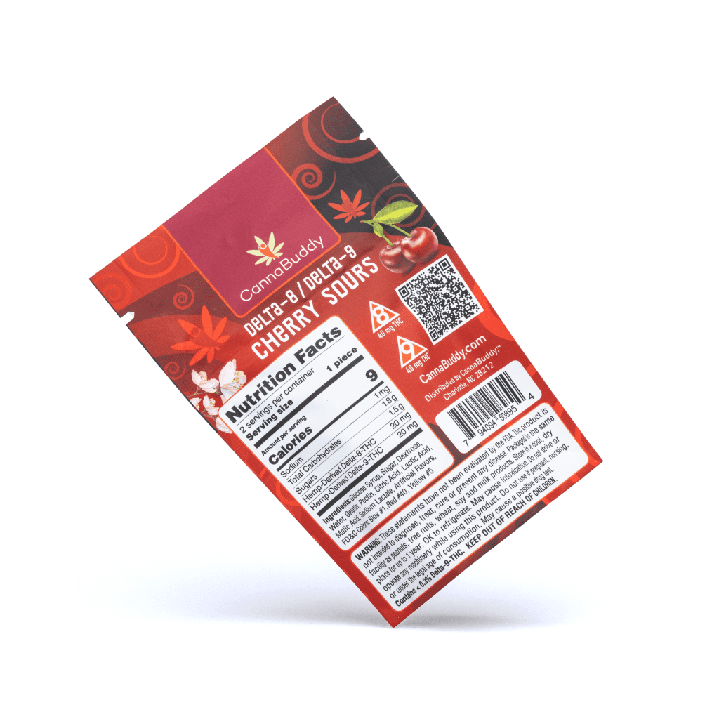 CannaBuddy Delta 8 & Delta 9 Cherry Sours – 40 mg